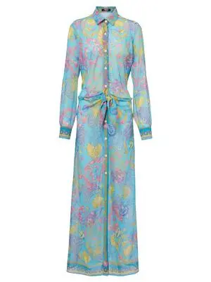 Versace Printed Semi-sheer Shirt Dress - Blue
