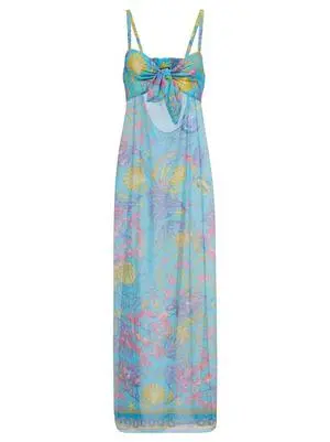 Versace Printed Cutout Maxi Dress - Blue