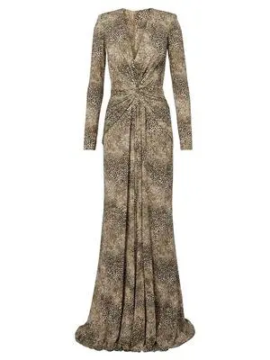 Elie Saab Animalier Printed Jersey Gown - Brown