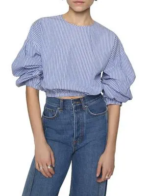 Rebecca Minkoff Julia Stripe Balloon Sleeve Cotton Top - Periwinkle Shirting