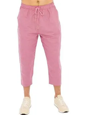 DAI MODA Linen Drawstring Capri Pant Mauve