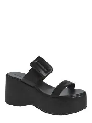 CHOCOLAT BLU Platform Wedge Sandals Black Leather