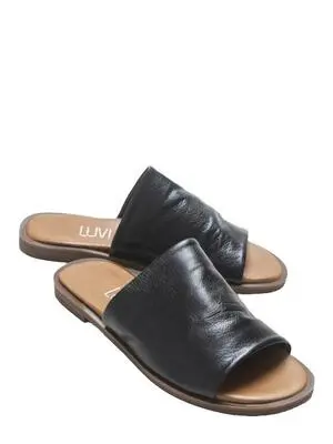 FOREVER & ALWAYS SHOES Leather Slide Sandal Black Leather