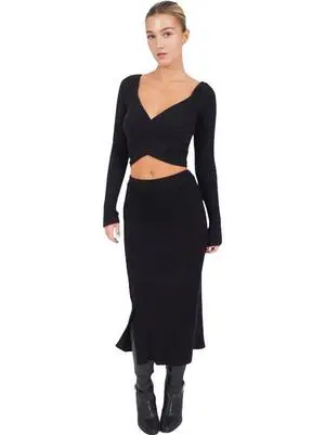 BELLE & BLOOM Knit Midi Skirt - Black