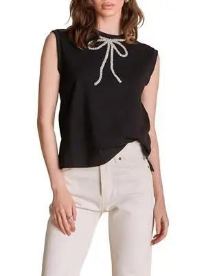 English Factory Rhinestone Bow Sleeveless Top - Black