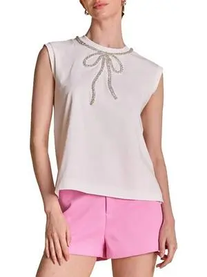 English Factory Rhinestone Bow Sleeveless Top - White