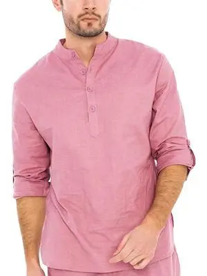 DAI MODA Linen Nehru Collar Shirt Mauve