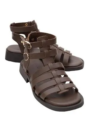 FOREVER & ALWAYS SHOES Frade Leather Sandals Brown Leather