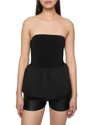 Rebecca Minkoff Mixed Media Strapless Peplum Top - True Black