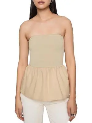 Rebecca Minkoff Mixed Media Strapless Peplum Top - Whisper