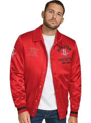 Tommy Hilfiger Houston Rockets Chain Stitch Applique Varsity Jacket - Red