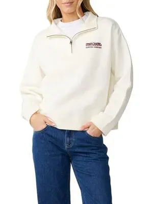 Rip Curl Surf Puff Logo Quarter Zip Sweatshirt Bone