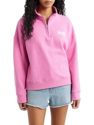 Rip Curl Surf Puff Logo Quarter Zip Sweatshirt - Super Pink