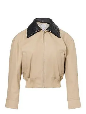 Bottega Veneta Detachable Intrecciato-collar Cotton Twill Blouson Jacket - Beige