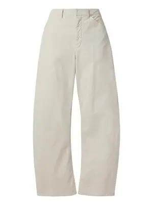 NILI LOTAN Brushed Cotton-blend Twill Barrel-leg Pants - Neutrals