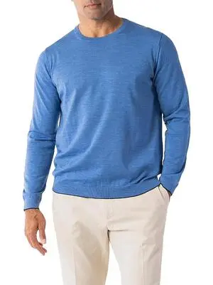 Robert Talbott Keaton Crewneck Sweater - Sky Blue With Navy Tipping