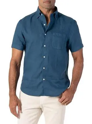 Robert Talbott Morgan Short Sleeve Linen Shirt - Indigo Blue