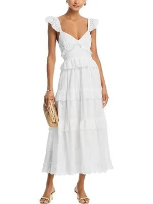 Aqua Eyelet Tie Back Maxi Dress - White