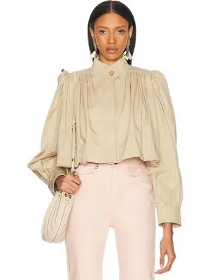 Chloé High Collar Cropped Jacket With Pleated Sleeves - Smoky Beige
