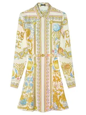 Versace Underwater Barocco Silk Midi Shirt Dress - Gold