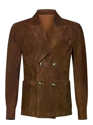 FRANZESE COLLECTION Suede Double-breasted Blazer - Brown