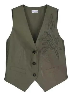 Brunello Cucinelli Embroidered Gilet - Green