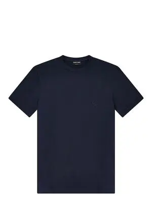 Giorgio Armani Asv Stretch Viscose Jersey Jumper With Crew Neck And Short Sleeves - Navy Blue