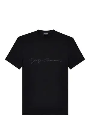 Giorgio Armani Asv Stretch-viscose T-shirt With Signature Logo - Black
