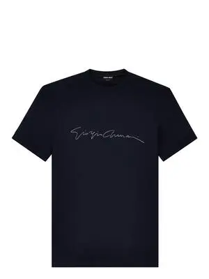 Giorgio Armani Asv Stretch-viscose T-shirt With Signature Logo Navy Blue