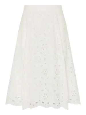 MILLY Noella Floral Eyelet Midi Skirt - White