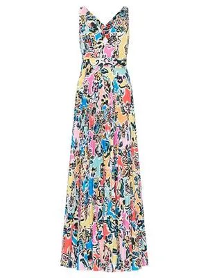 MILLY Oria Rainbow Oasis Pleated Maxi Dress - Black
