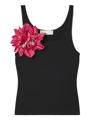 Tory Burch Tank Top With Flower Pin - Black