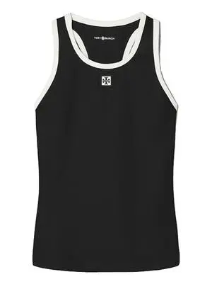 Tory Burch Jersey Racerback Tennis Tank Top - Black/snow White