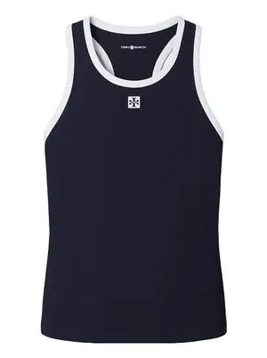 Tory Burch Jersey Racerback Tennis Tank Top - Deep Navy/snow White
