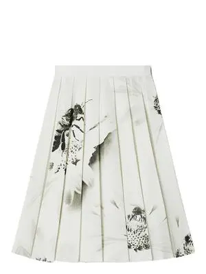 Tory Burch Printed Twill Pleated Skirt - Gray Bee