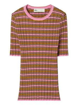 Tory Burch Striped Cotton Sweater Frappe Pink/senape