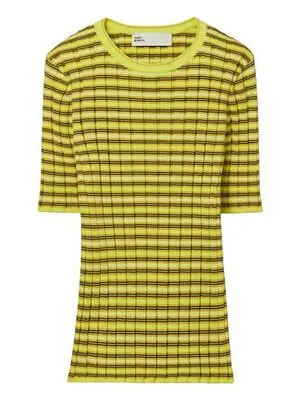 Tory Burch Striped Cotton Sweater - Vibrant Lemon Yellow/wax Bean Yellow
