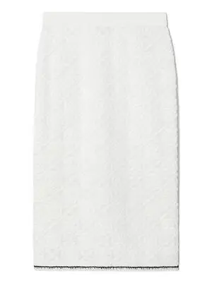 Tory Burch Cotton T Monogram Lace Straight Skirt - White