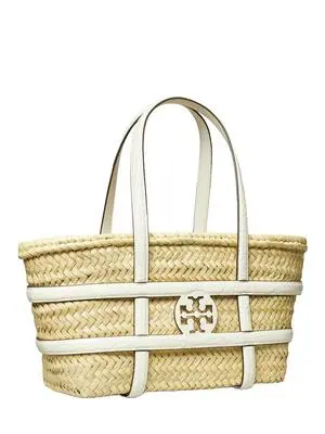 Tory Burch Small Ella Croc-embossed Straw Basket - Blanc
