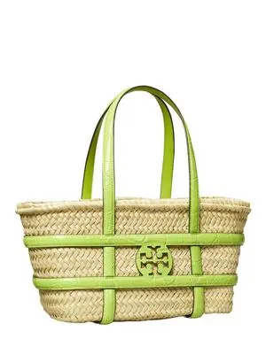 Tory Burch Small Ella Croc-embossed Straw Basket - Bright Fern