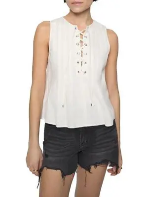 Rebecca Minkoff Linen & Cotton Lace-up Top - Porcelain
