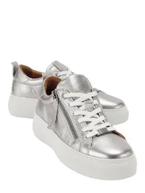 FOREVER & ALWAYS SHOES Allie Leather Sneakers - Silver Leather