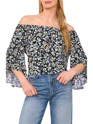 Vince Camuto Off-the-shoulder Floral Top - Classic Navy