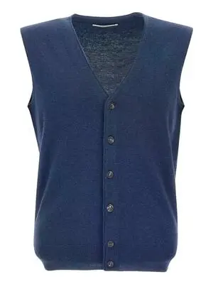 KANGRA Wool Sleeveless Cardigan - Blue