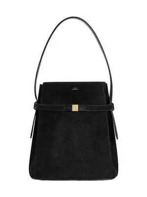 TOTEME Belted Suede Bucket Bag - Black