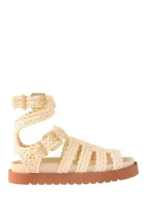 Zimmermann Gleam Buckle-embellished Raffia Sandals - Off-white
