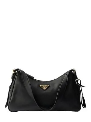 Prada Aimee Medium Leather Shoulder Bag - Black