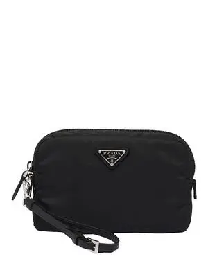 Prada Re-nylon Pouch With Enameled Triangle Logo - Black