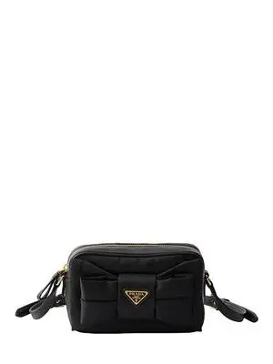Prada Re-nylon And Nappa Leather Mini Shoulder Bag With Bow Detail - Black
