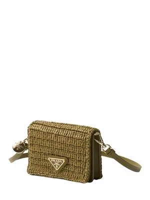 Prada Crochet Card Holder With Shoulder Strap - Green